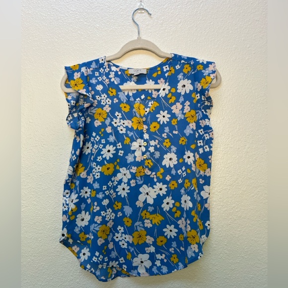 LOFT | Tops | Loft Blue And Yellow Floral Top | Poshmark
